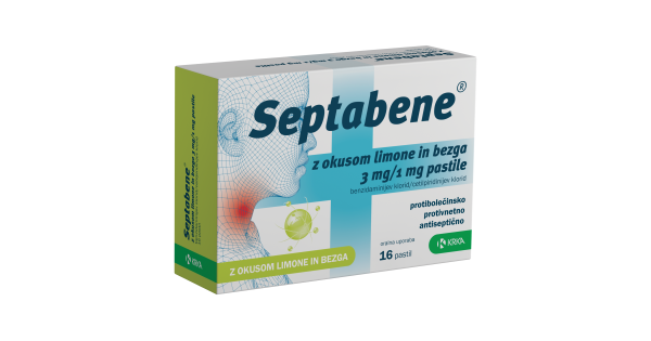 Septabene z okusom limone in bezga 3 mg/1 mg, 16 pastil - Lekarna Ljubljana