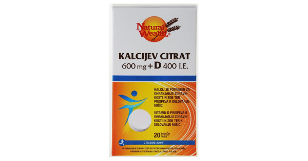 Natural Wealth Kalcijev citrat 600 mg + D 400 i.e. - okus limone, 20 ...