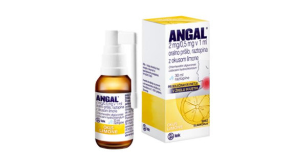 Angal 2 mg/0,5 mg v 1 ml, oralno pršilo, raztopina z okusom limone, 30 ...